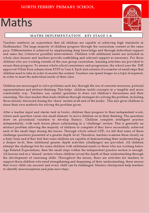 North Ferriby CE Primary School Curriculum – Maths